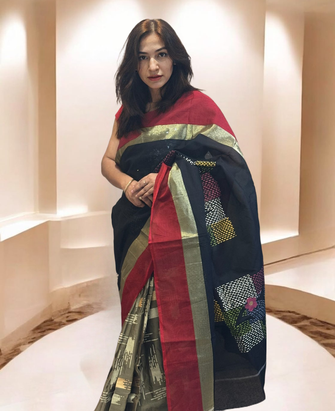 Black Bangladeshi Handblock Printed Cotton Saree – House Of Laali ...